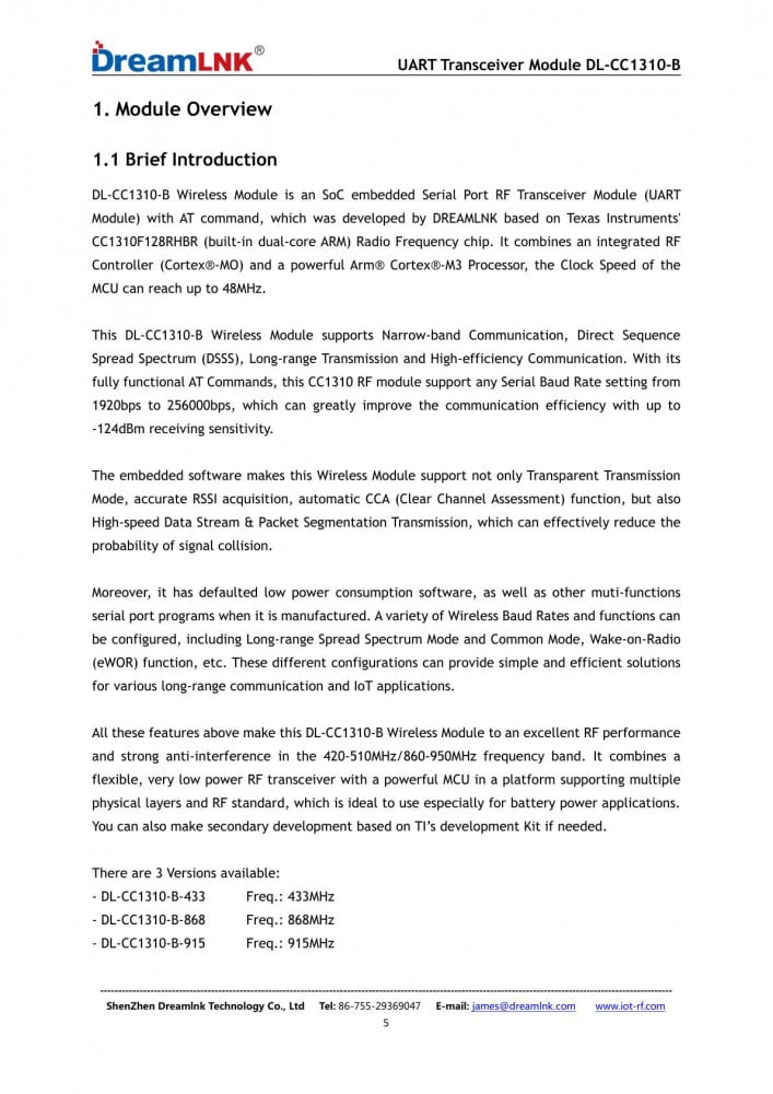 DL-CC1310-B-915 datasheet page 5