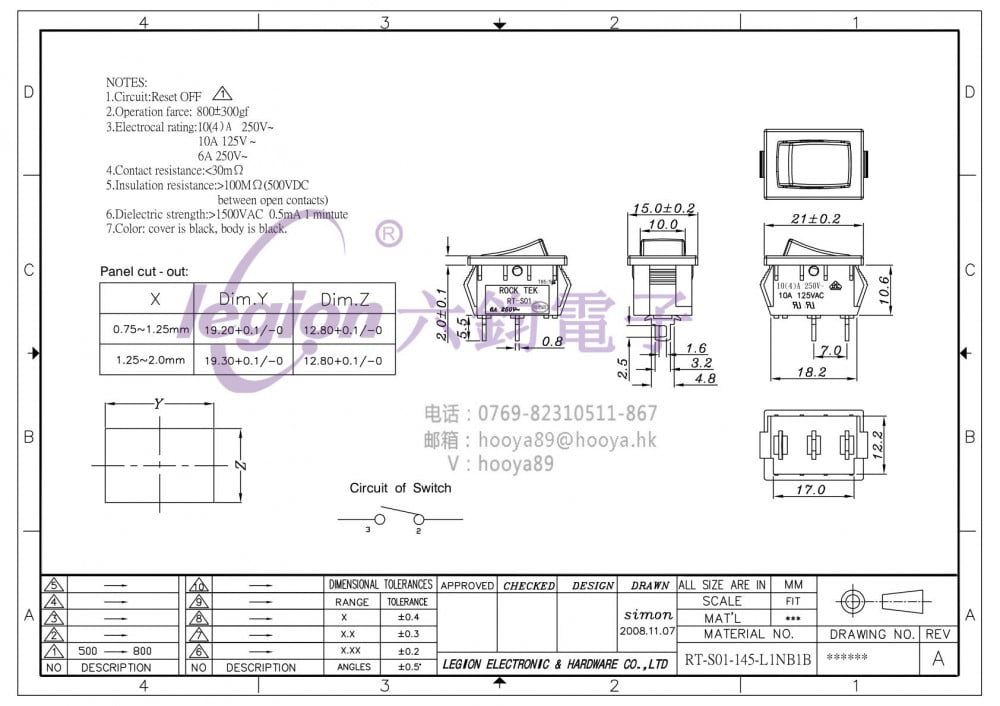 Legion RT-S01-145-L1NB1B technical document preview