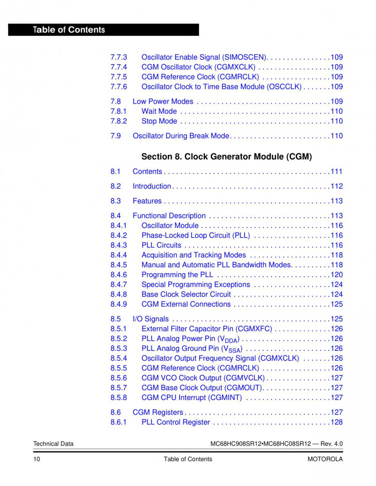 MC68HC908SR12 technical data page 10