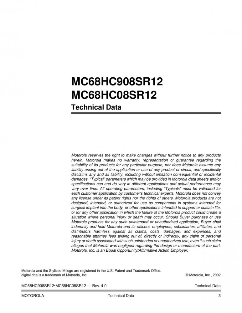 MC68HC908SR12 technical data page 3