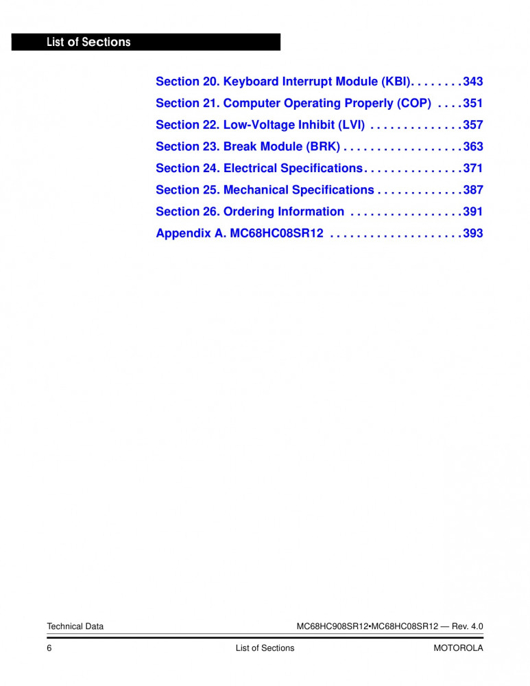 MC68HC908SR12 technical data page 6