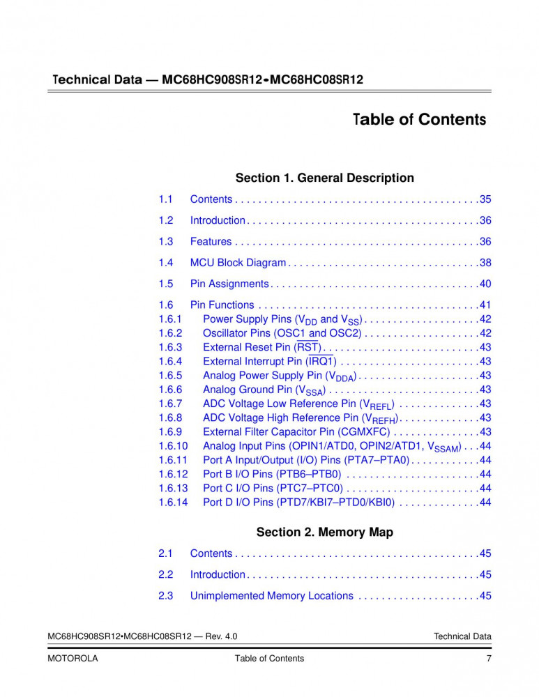 MC68HC908SR12 technical data page 7