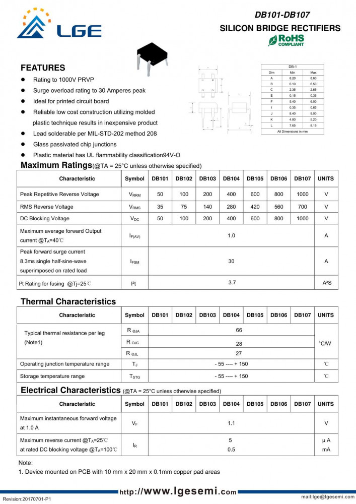 LGE DB105 datasheet page 1