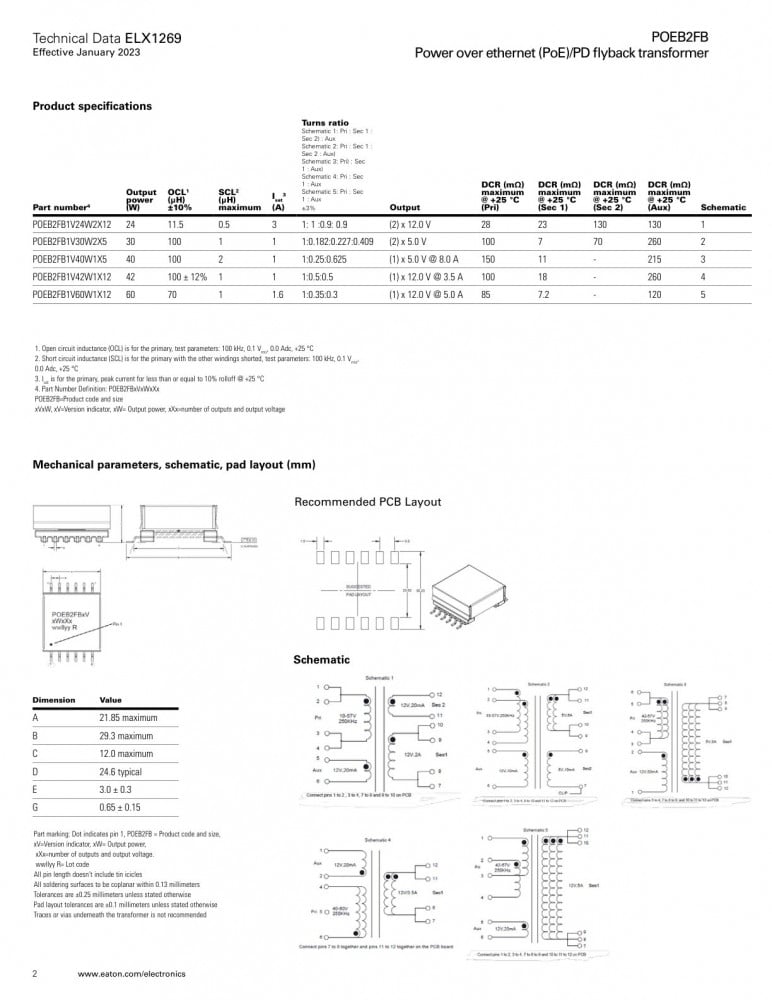 POEB2FB electrical specifications