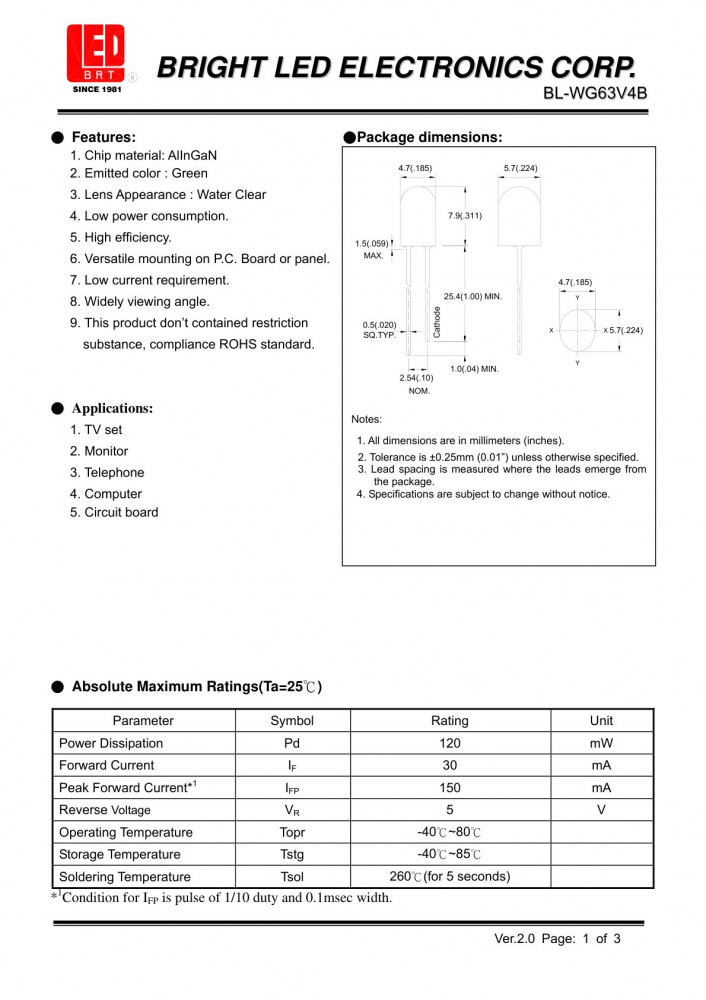 BL-WG63V4B technical document, page 1