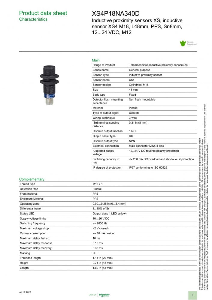 XS4P18NA340D technical document page 1