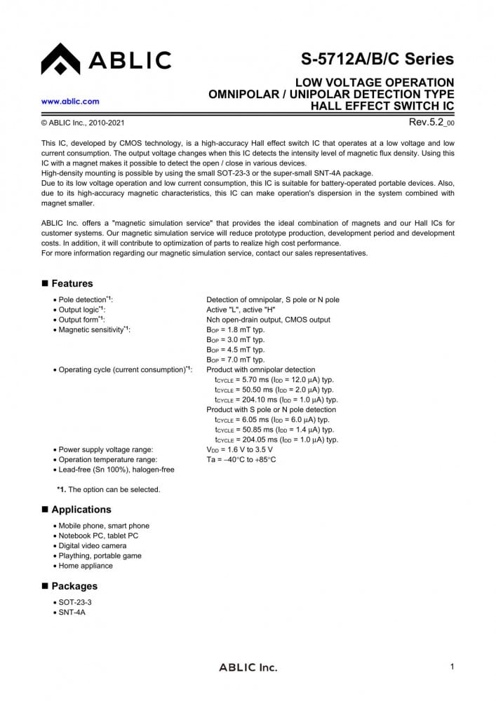 ABLIC S-5712 datasheet page 1