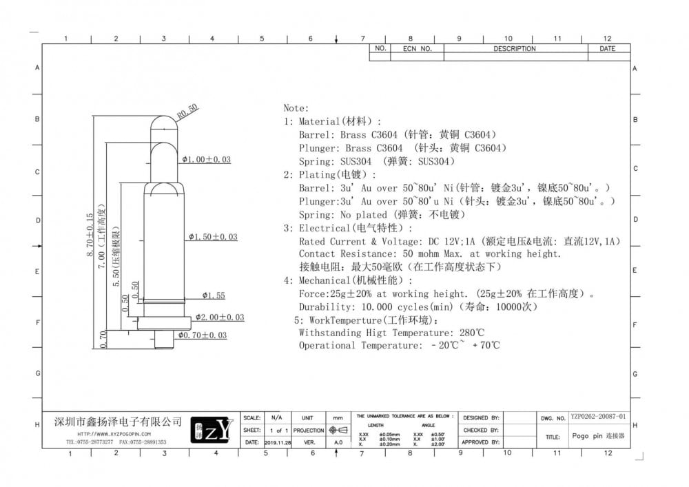 YZP0262-20087-01 specification document page 3