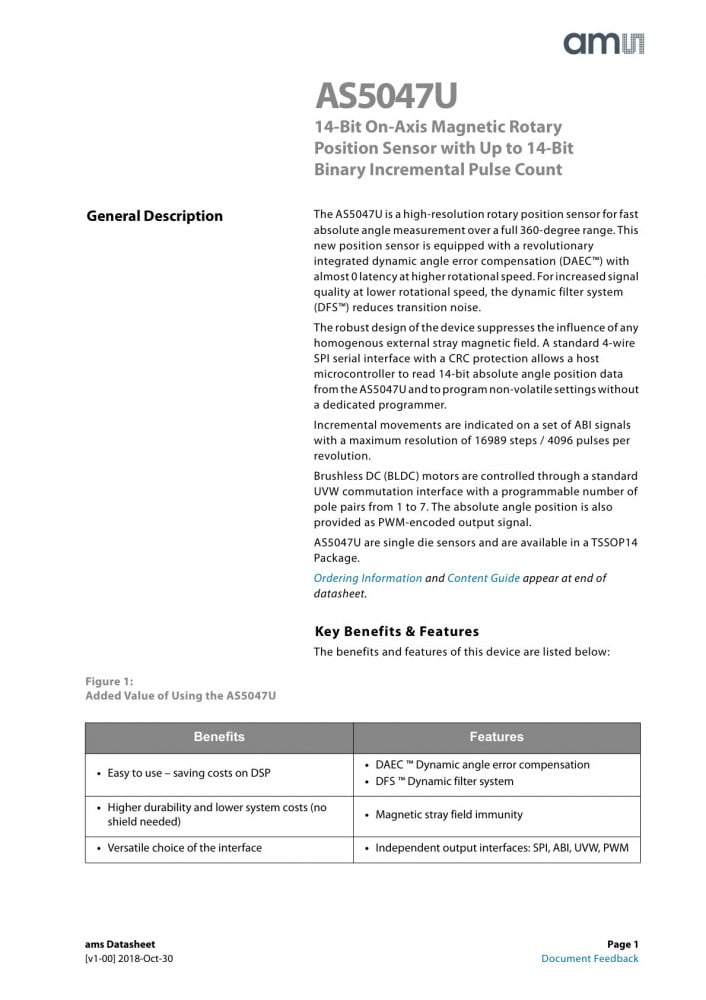 AS5047U datasheet page 1
