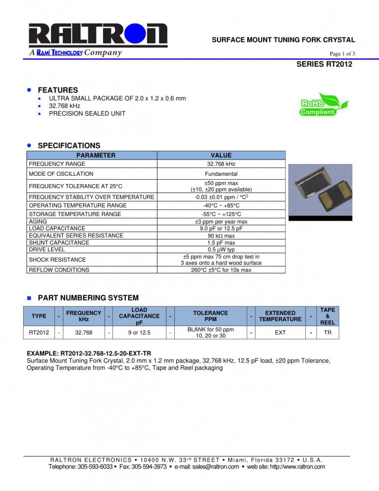 Raltron RT2012 technical document page 1