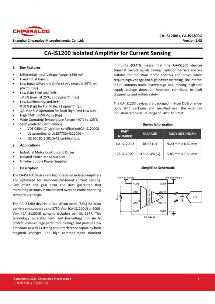CA-IS1200U datasheet page 1