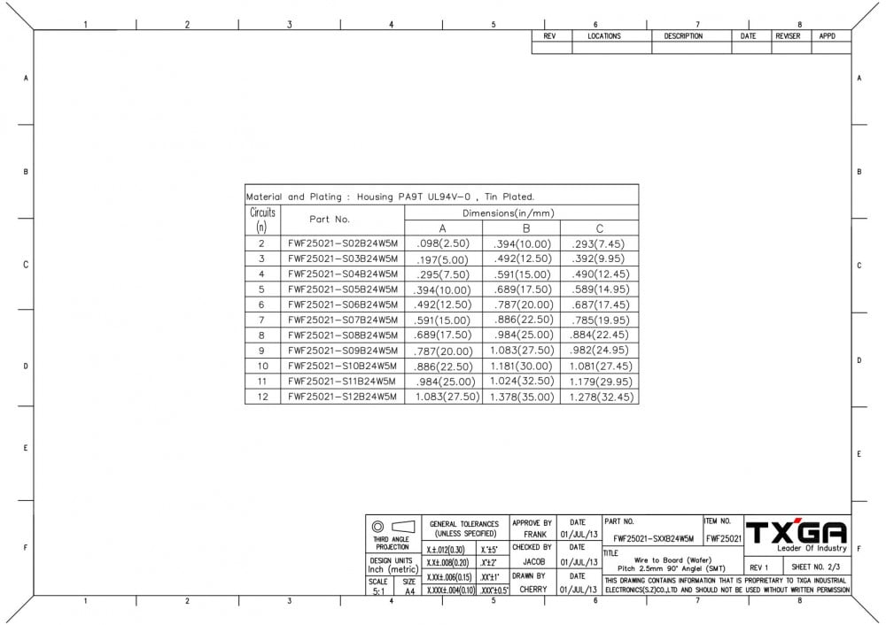 TXGA FWF25021 drawing page 2