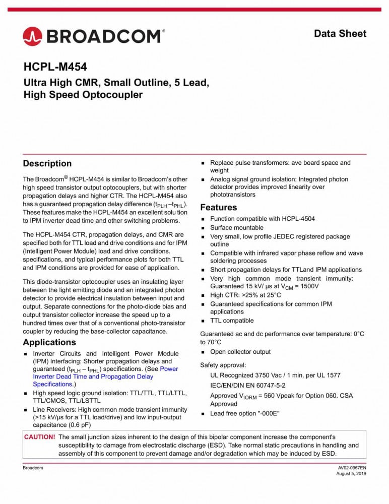 HCPL-M454 datasheet page 1