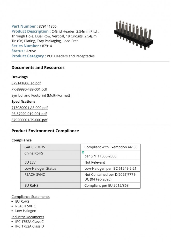 MOLEX 879141806 technical document page 1