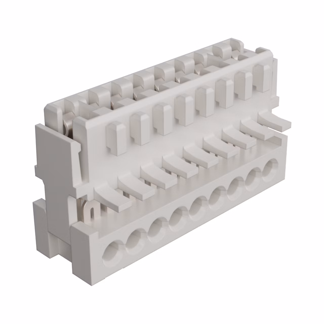 Appli-Mate RAST 2.5 IDT Housing, 2.50mm Pitch, with Side Latches, Female, 20 Circuits, Position Keys A & U Removed, Polarizing Ribs Between 1/2 and 18/19