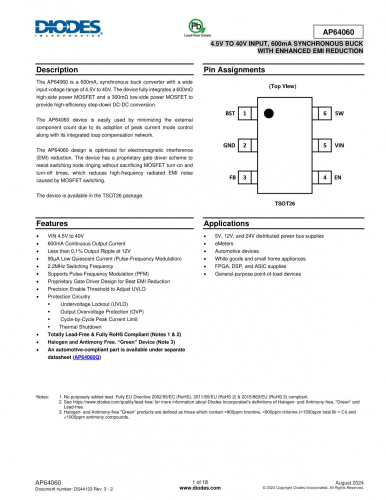 AP64060WU-7 datasheet page 1