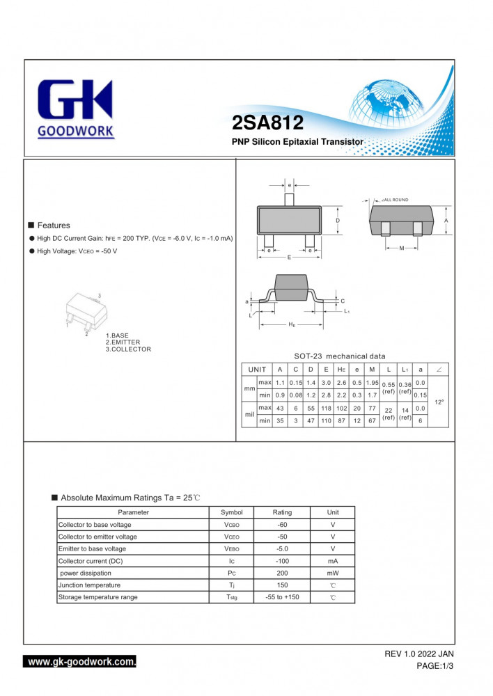 2SA812 technical document page 1