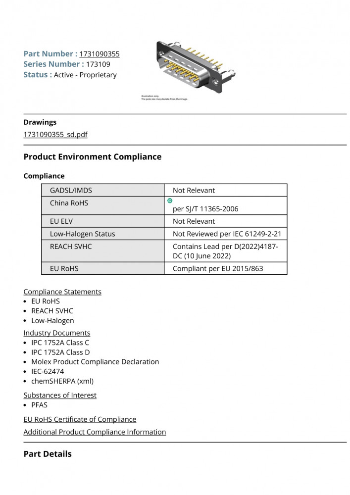 MOLEX 1731090355 drawing, page 1