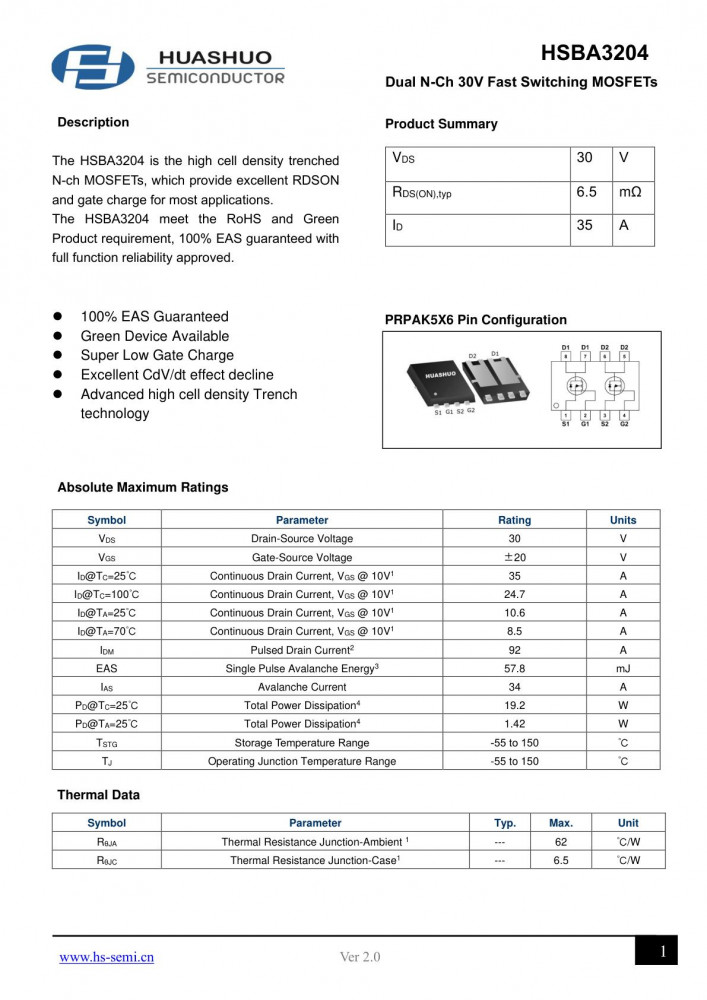 HSBA3204 datasheet page 1