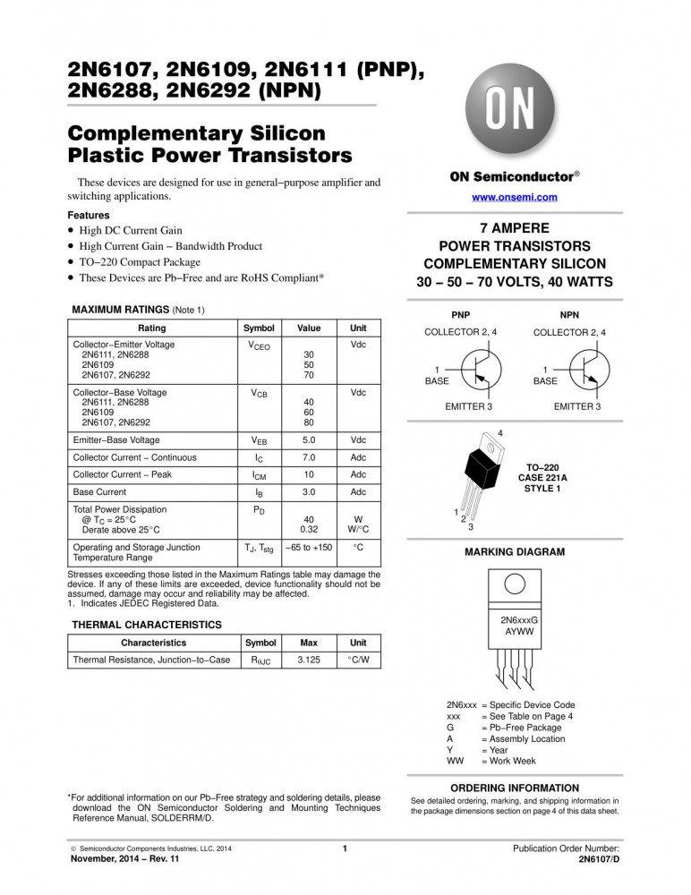 2N6111 datasheet page 1