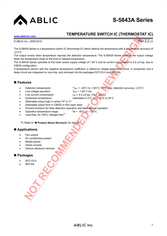S-5843A datasheet page 1