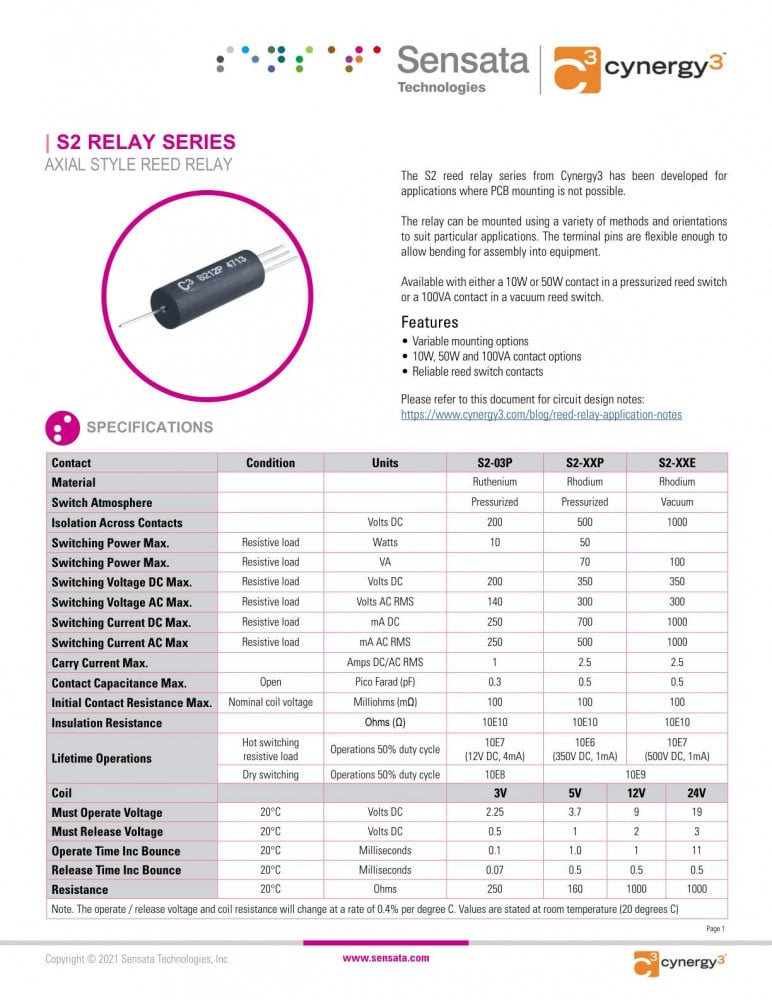 S2 relay series technical document page 1