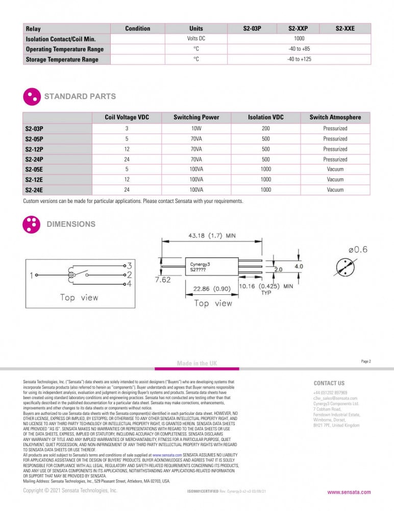 S2 relay series technical document page 2