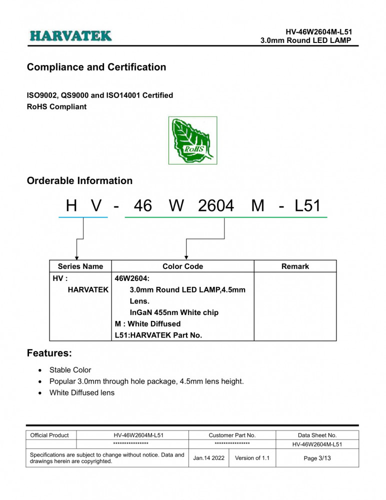 HV-46W2604M-L51 datasheet page 3