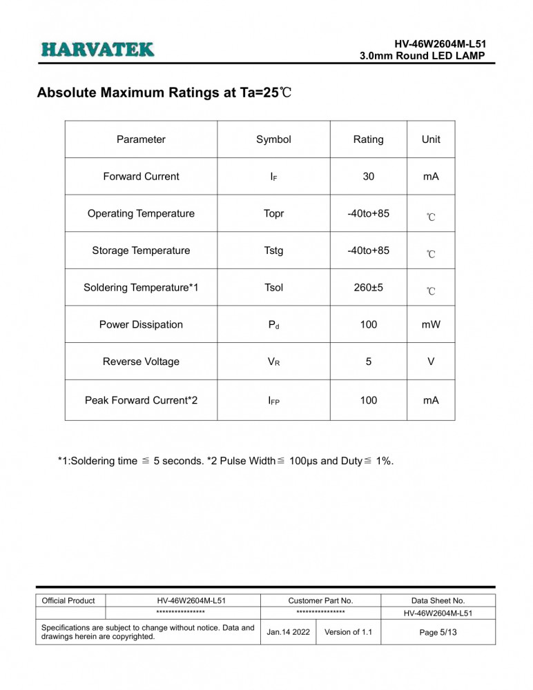 HV-46W2604M-L51 datasheet page 5