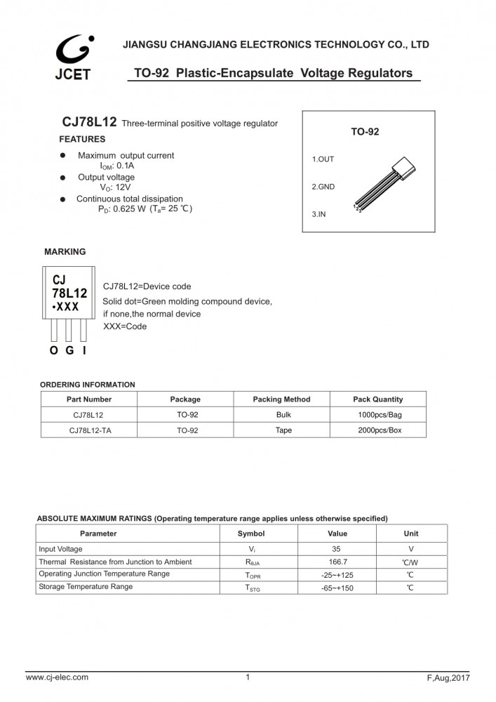 CJ78L12-TA datasheet page 1