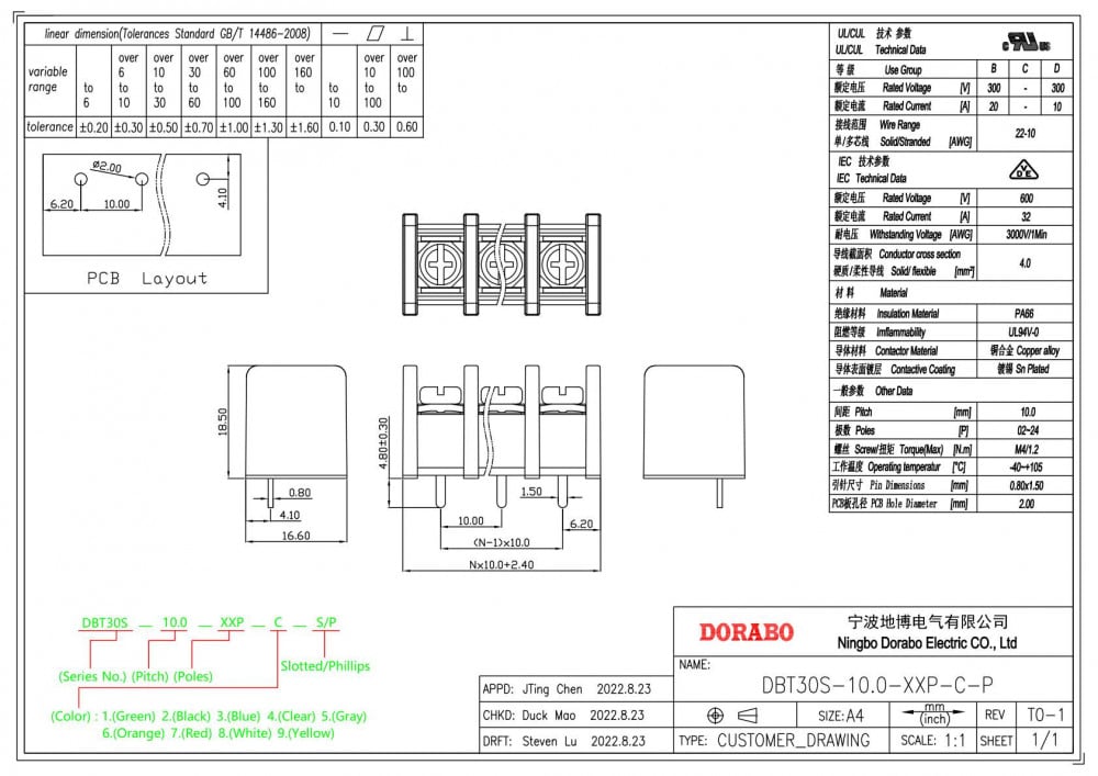 DORABO DBT30S-10.0-9P-BK-P technical drawing