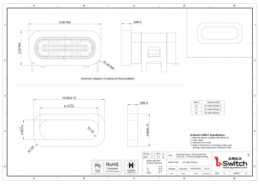 GT-USB-7070A01 waterproof ring drawing