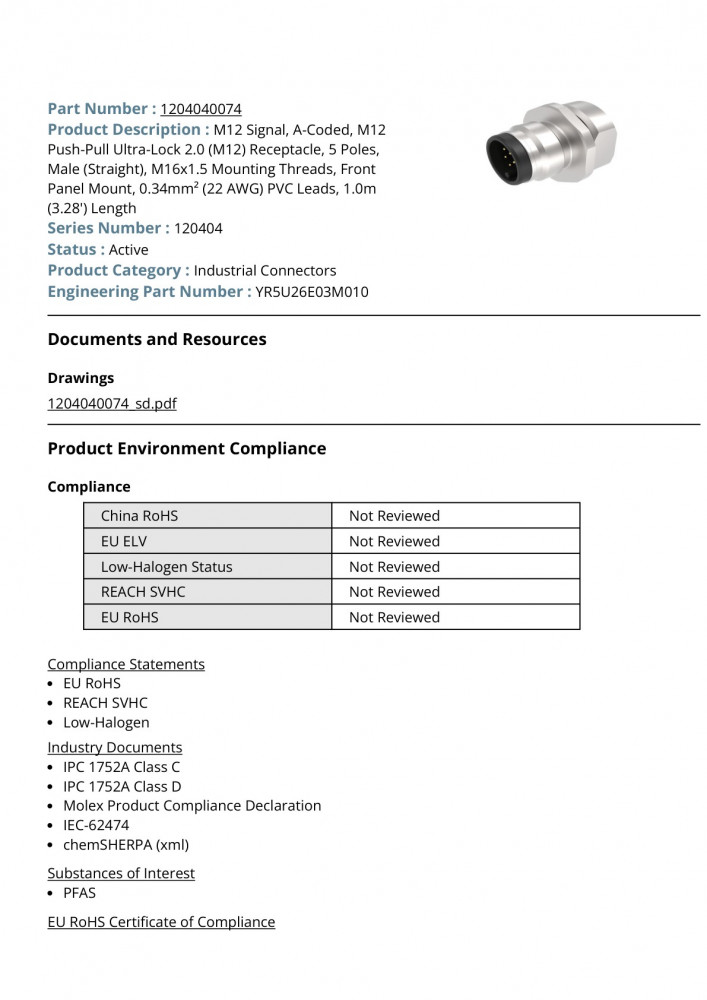 MOLEX cable family drawing, page 1