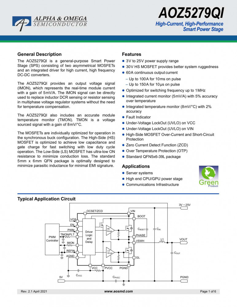 AOZ5279QI datasheet page 1