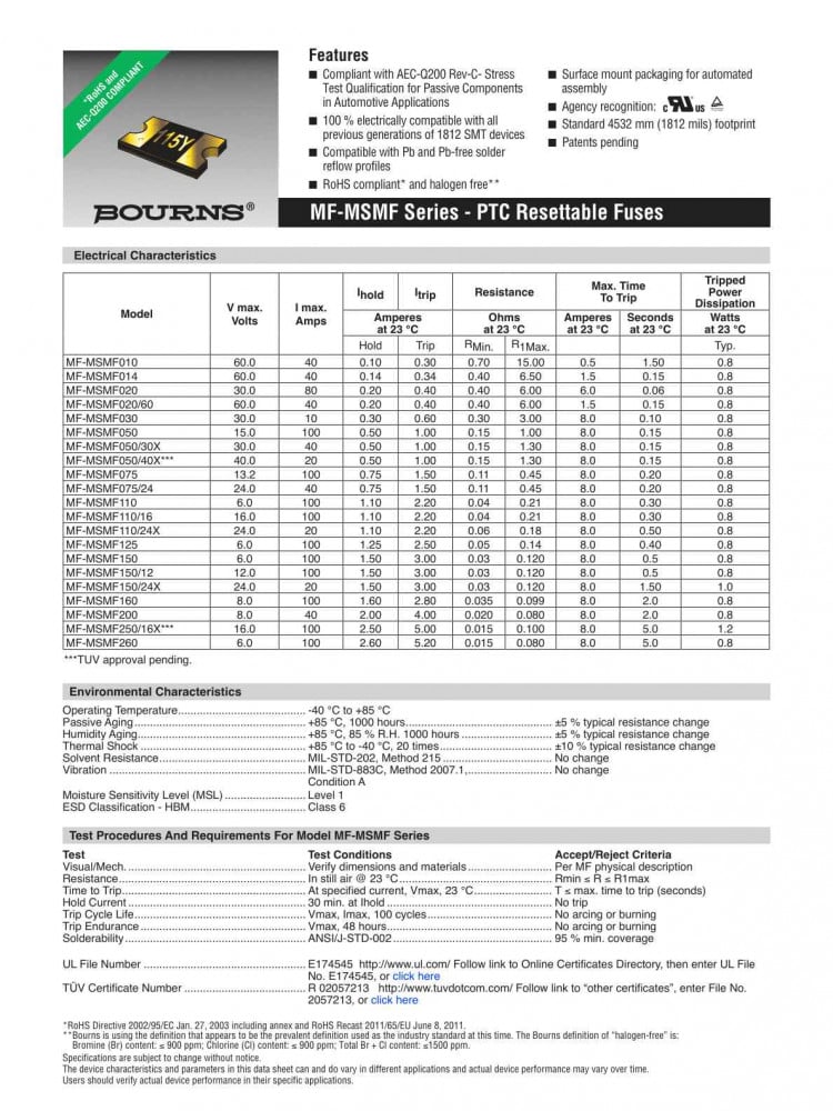 BOURNS MF-MSMF datasheet page 1