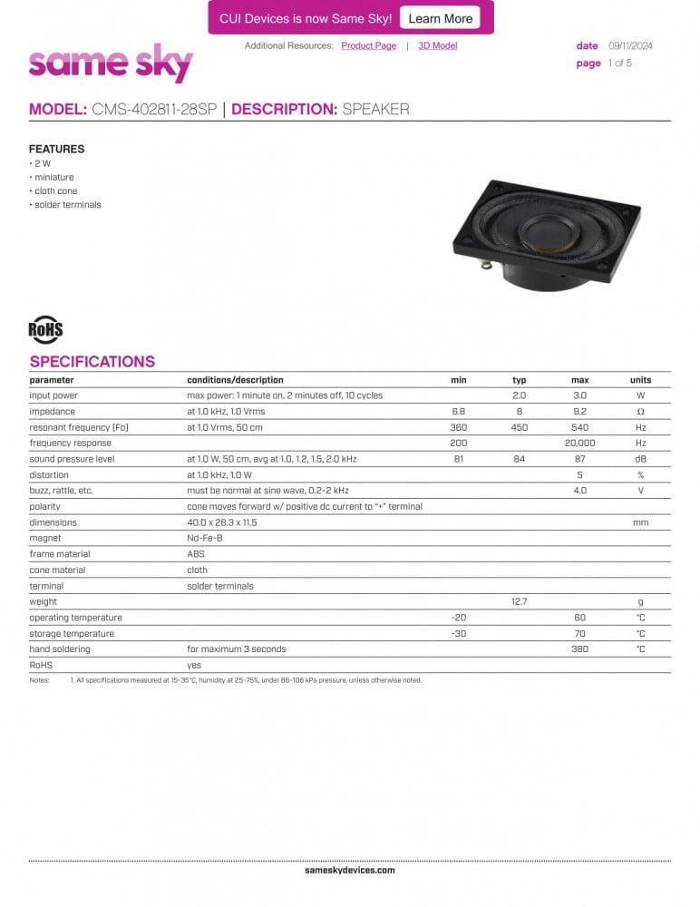 CMS-402811-28SP datasheet page 1
