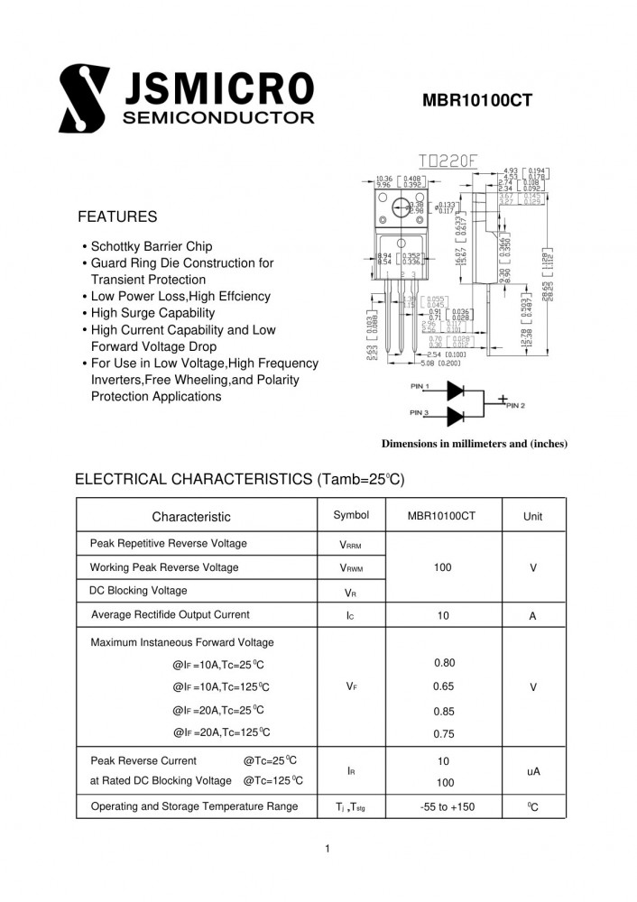 MBR10100CT technical document page 1