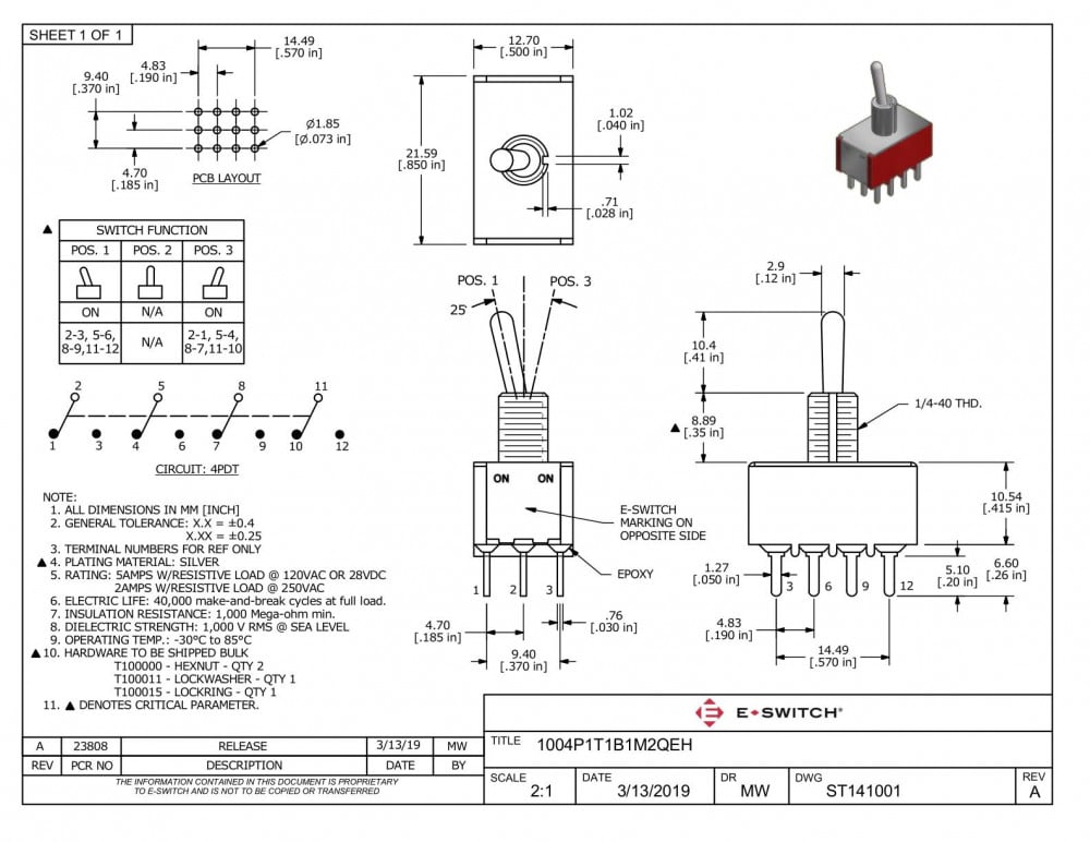 E-Switch 1004P1T1B1M2QEH technical drawing