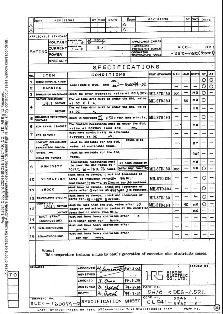 HRS DF1B-30DES-2.5RC specification sheet preview