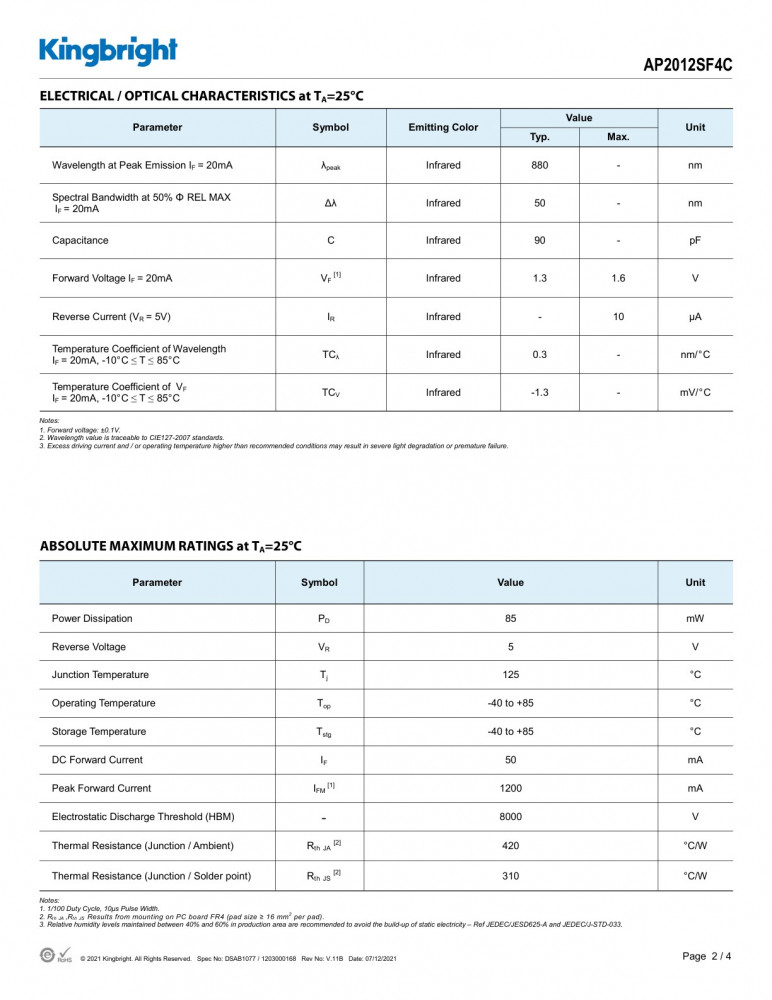 AP2012SF4C datasheet page 2