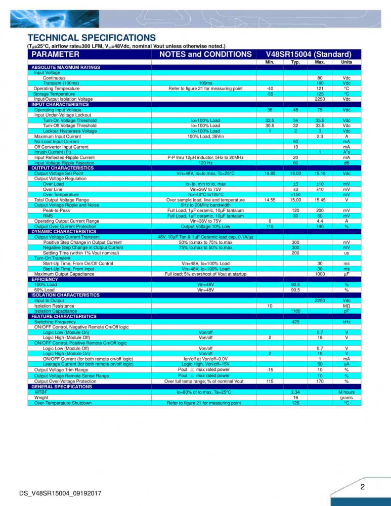 DELTA V48SR05013NRFA datasheet page 2