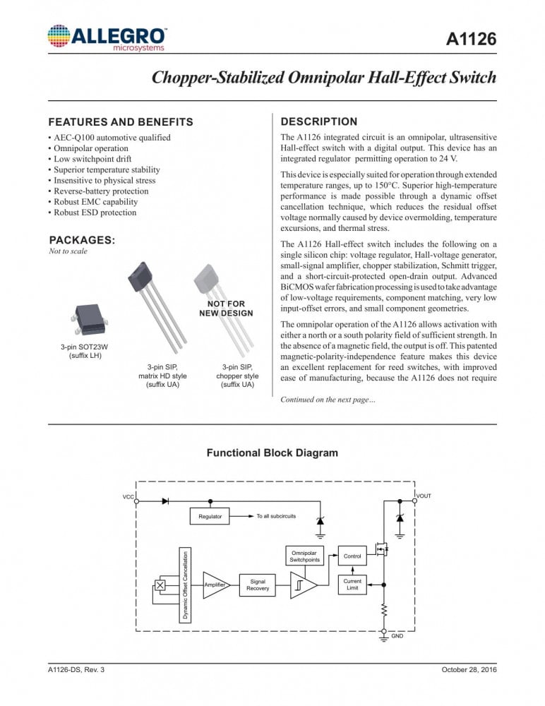 A1126 datasheet page 1