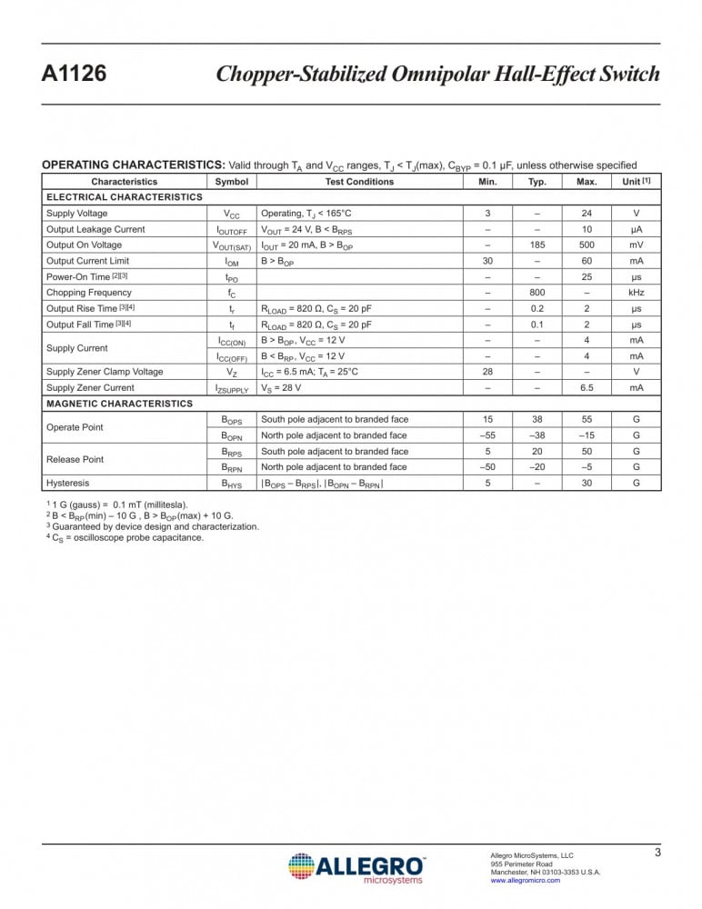 A1126 datasheet page 3