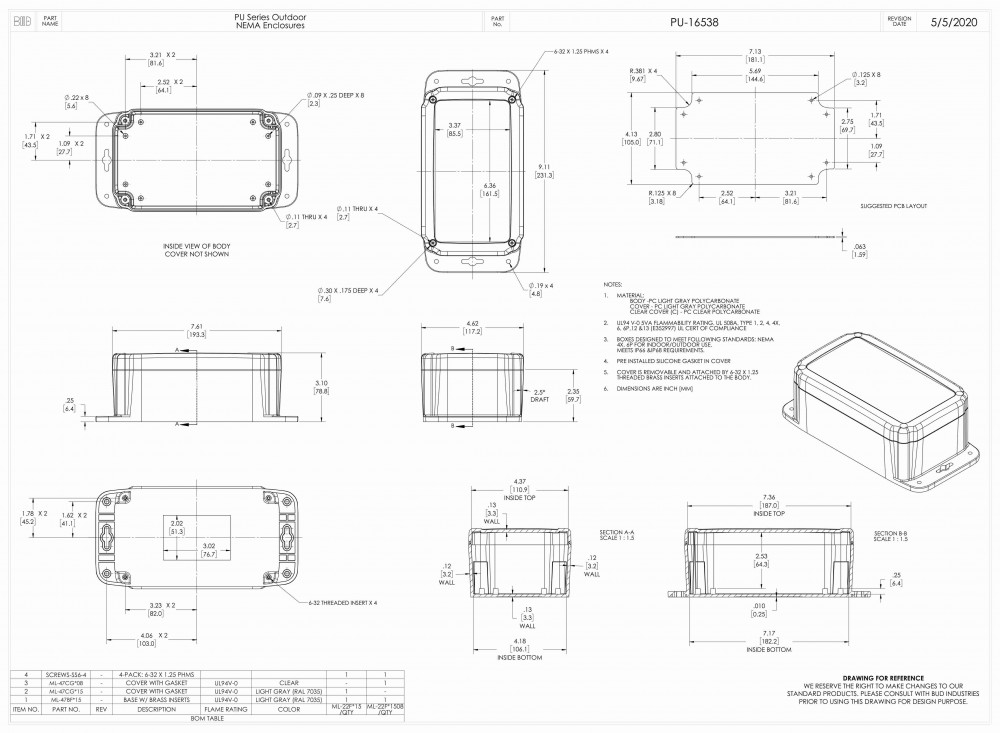 Bud Industries PU-16538 product drawing page
