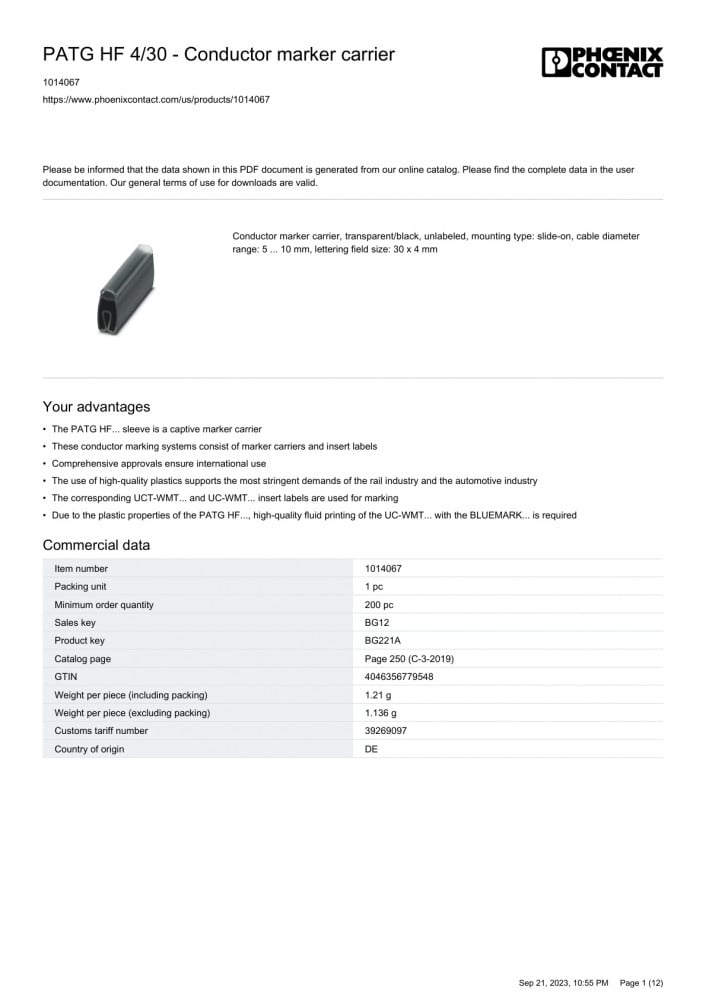 Phoenix Contact 1014067 document page 1