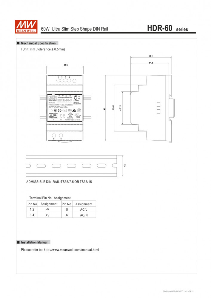 MEAN WELL HDR-60-12 datasheet page 4