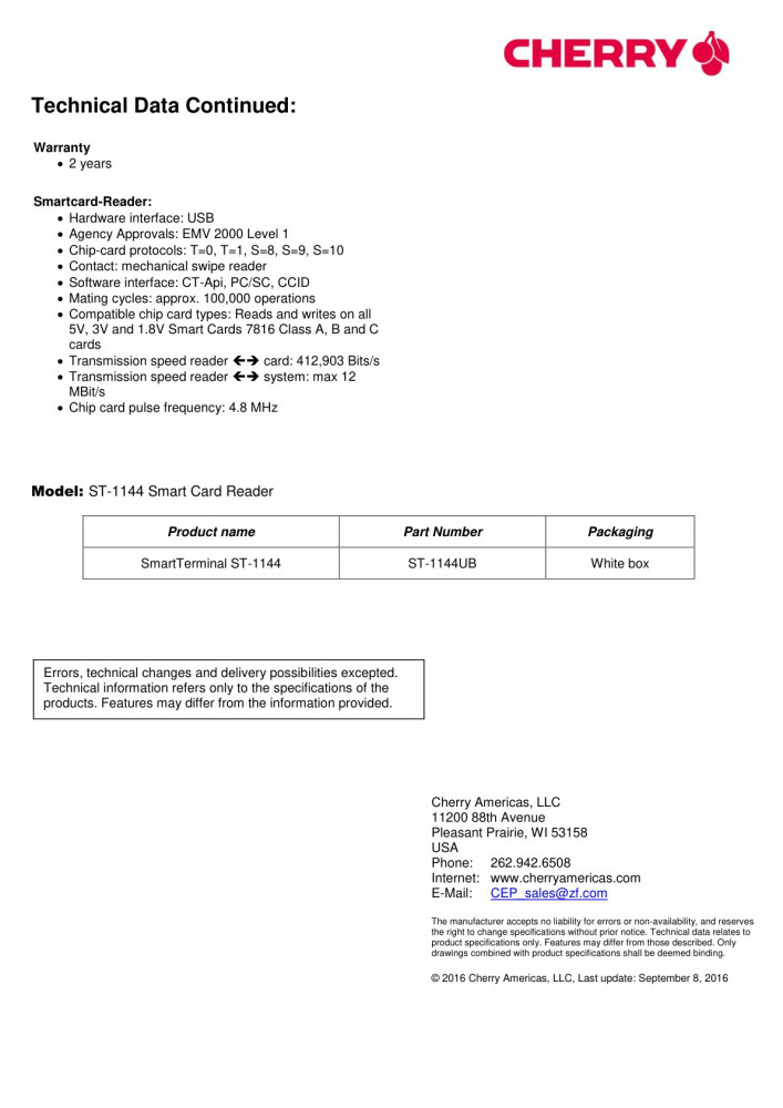 ST-1144UB product documentation, page 2