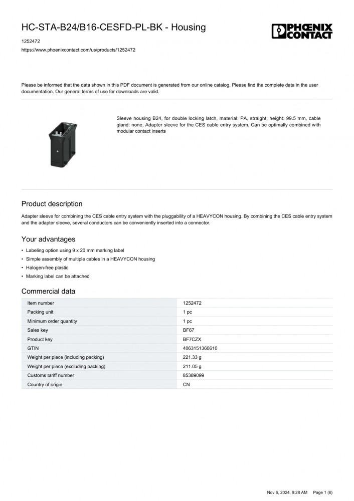 Phoenix Contact 1252472 product document page 1