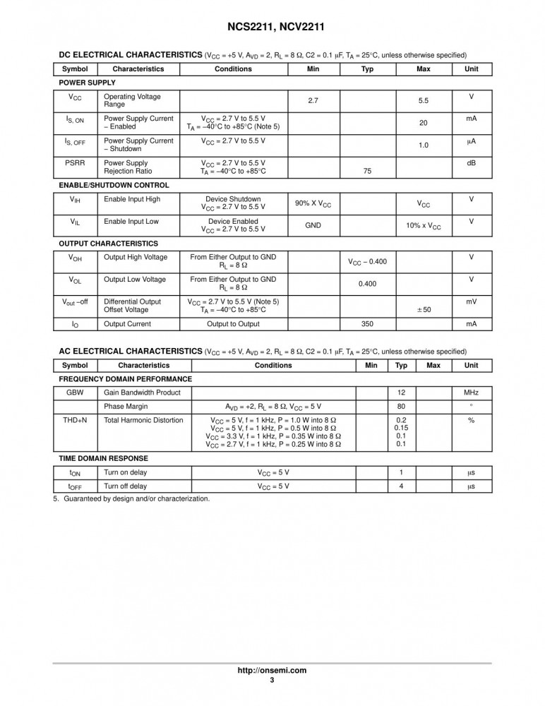 NCS2211MNTXG datasheet page 4