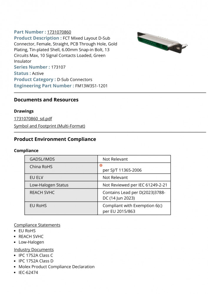 MOLEX 1731070860 product drawing, page 1